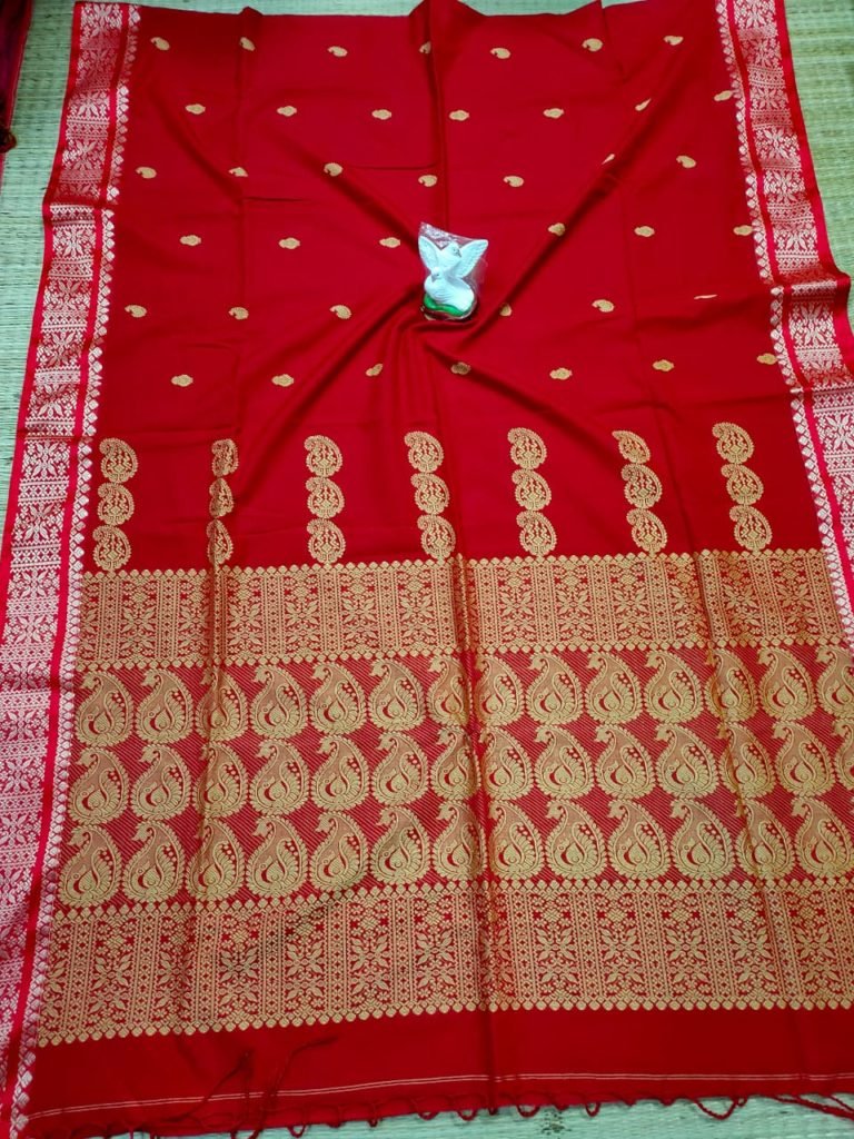 Red Mango Butti Cotton Handwoven Saree - Loomfolks