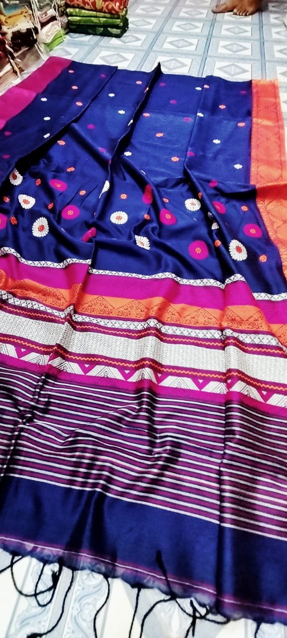 Ravishing Royal Blue Minakari Design Pure Soft Cotton Saree - Loomfolks