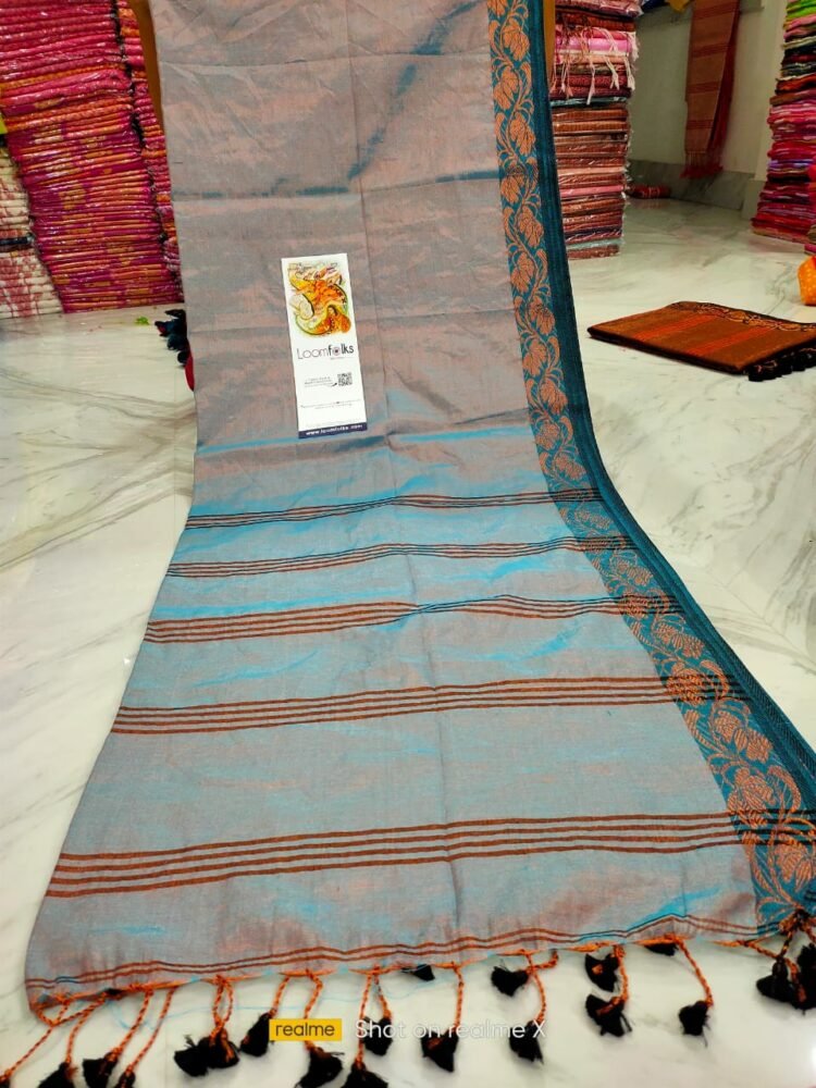 Dual Shade Blue Brown Tissue Cotton Saree with Jacquard Border Weave ...