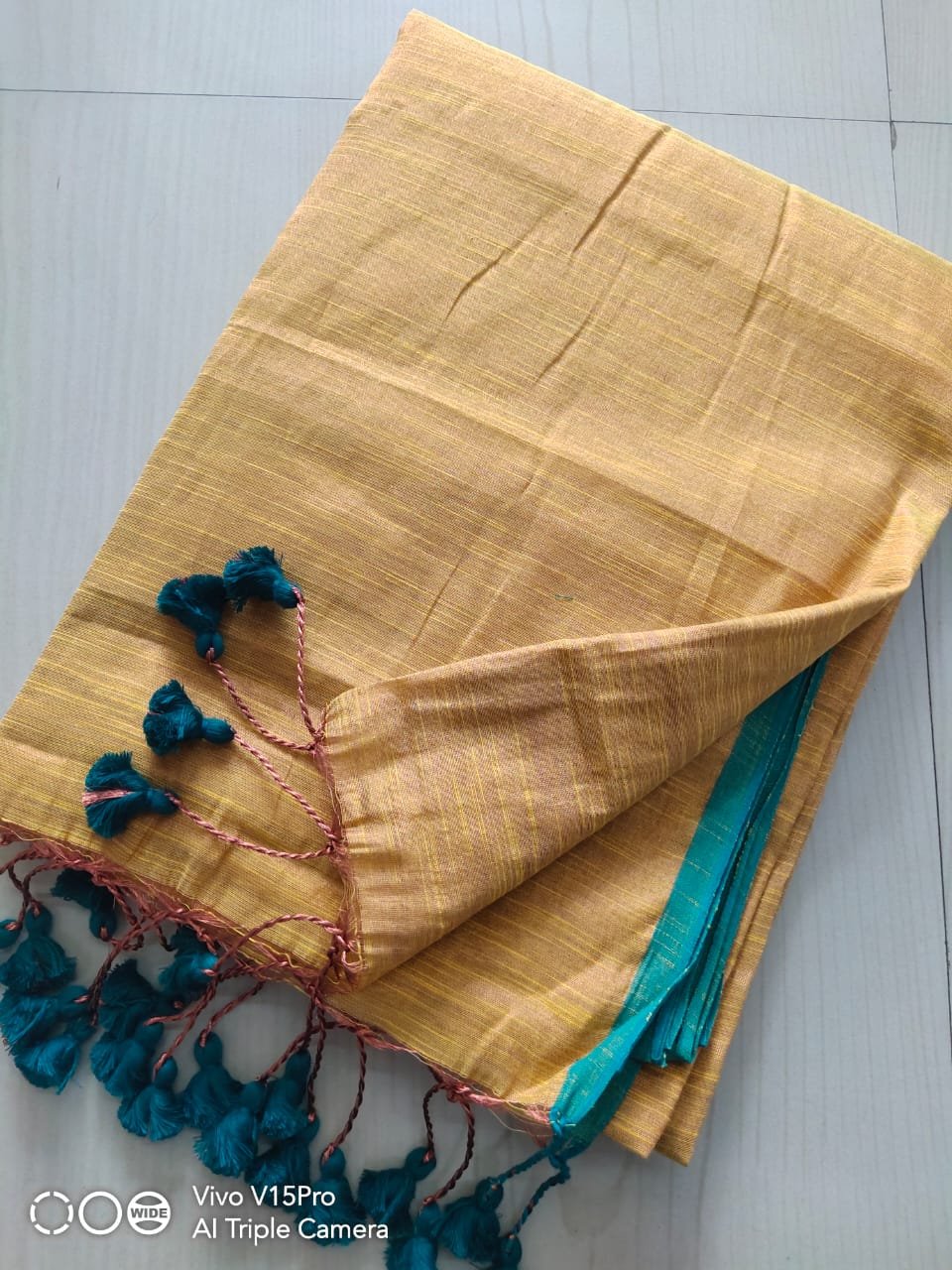 Mango Yellow Plain Cotton Silk Saree With Thin Border - Loomfolks