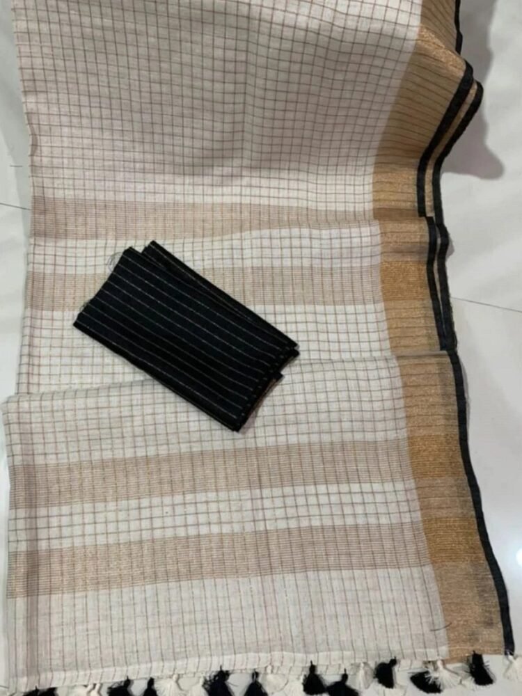 Grey Linen Check Sarees - Loomfolks